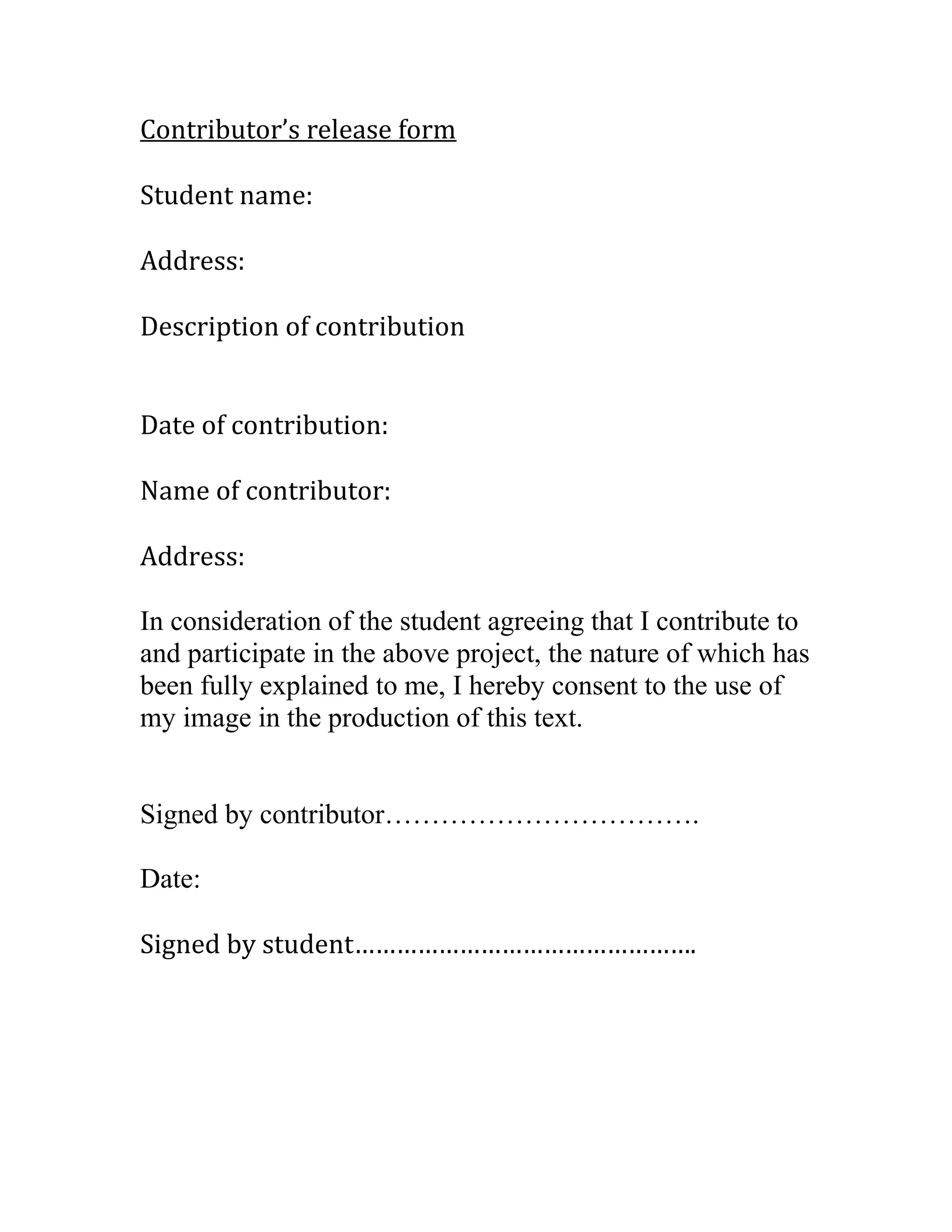 Contributor’s release form | DOCX