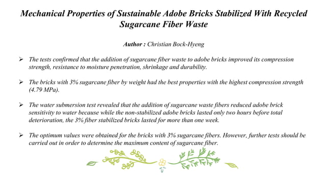 Contrive of polymer resin bricks using sugarcane bagasse | PPT