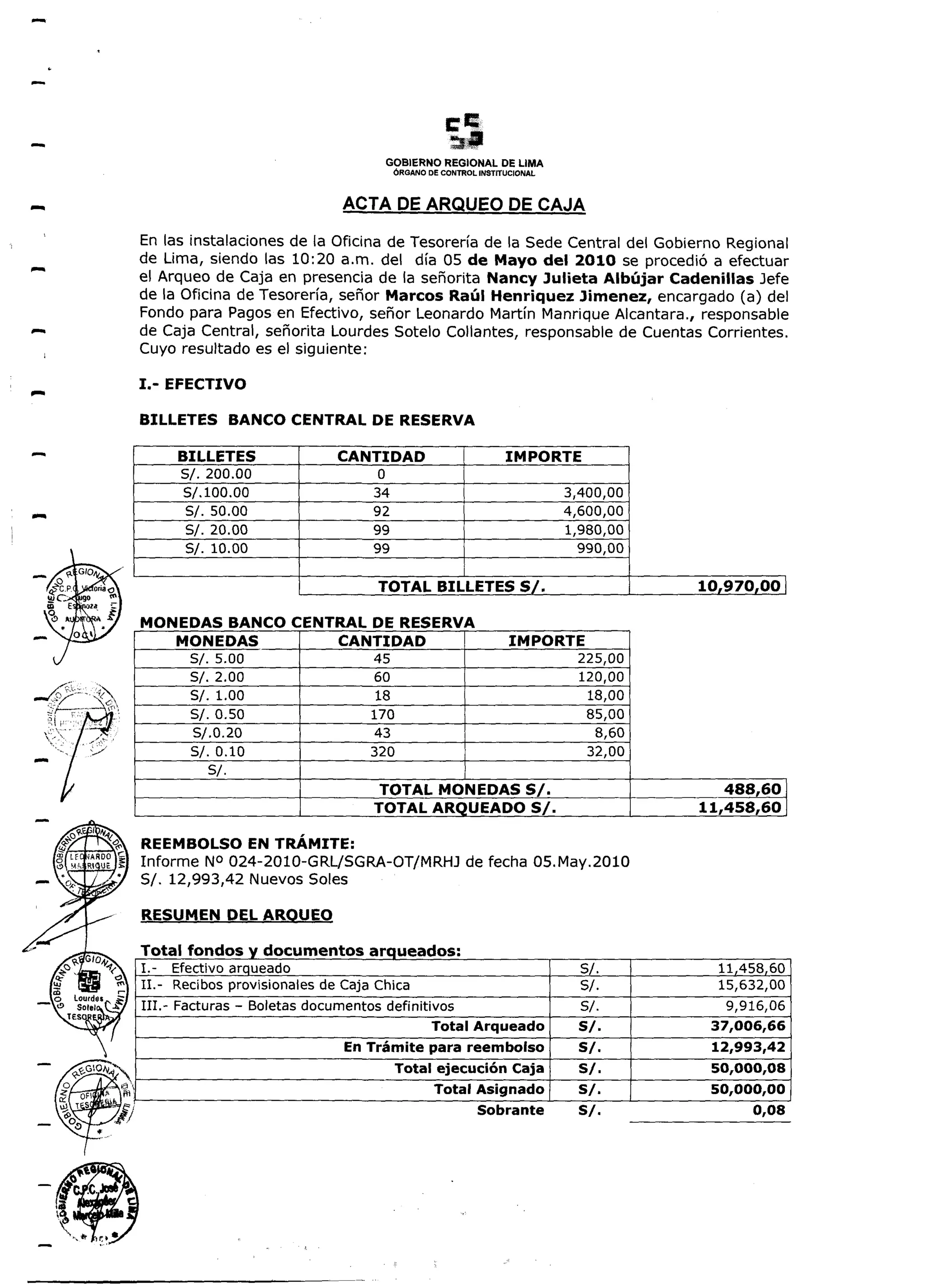Modelo de Acta de Arqueo de Caja | PDF