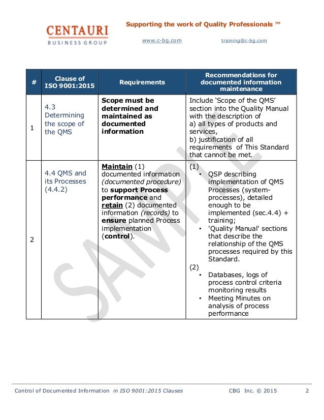 Control of documented information in ISO 9001:2015 clauses (preview)