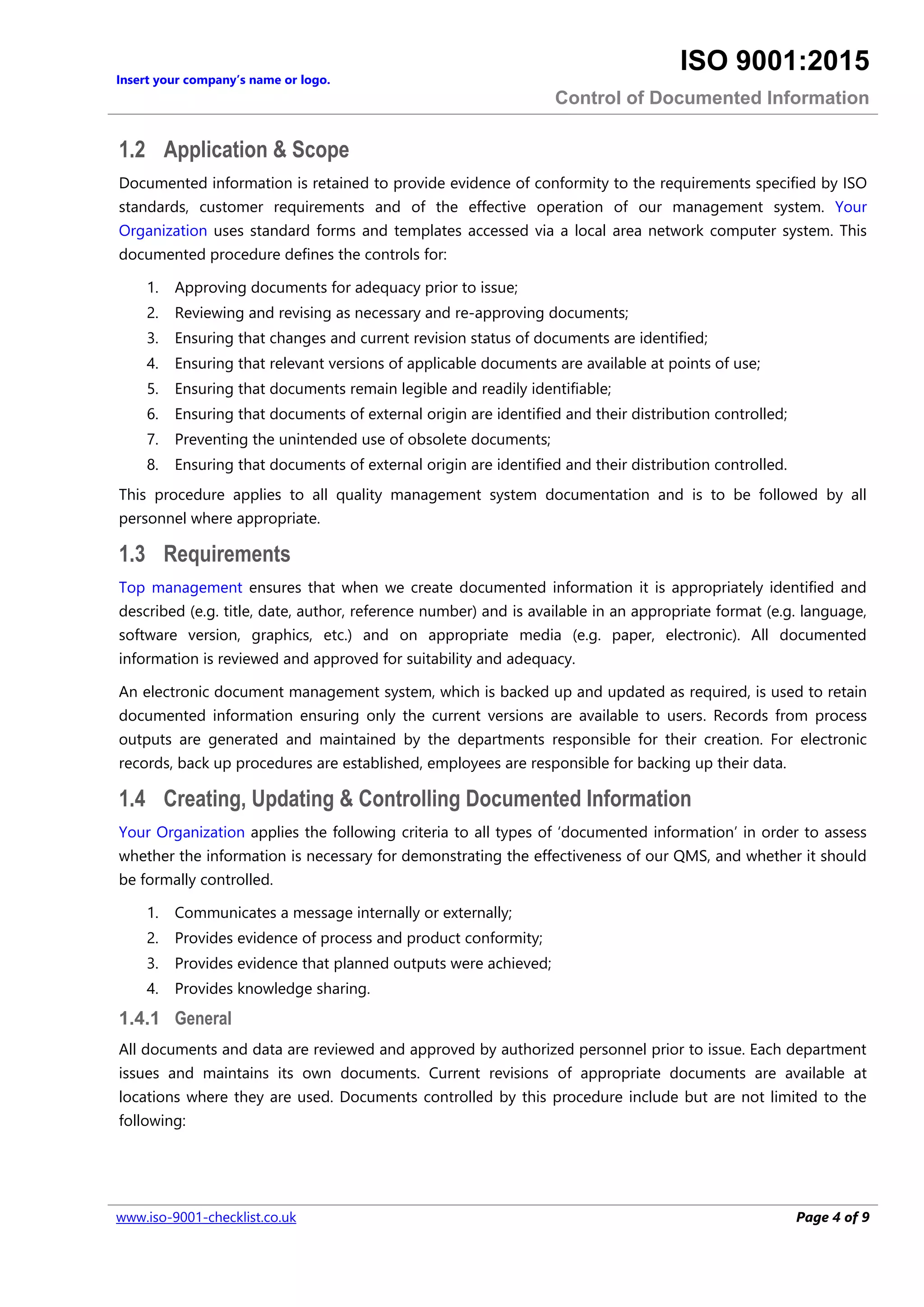 Control of-documented-information-procedure-sample | PDF