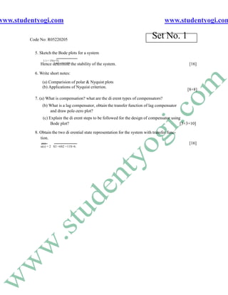 Control Systems Jntu Model Paper{Www.Studentyogi.Com} | PDF