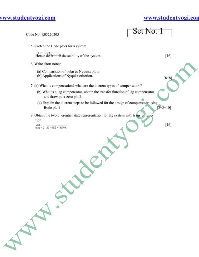 Control Systems Jntu Model Paper{Www.Studentyogi.Com} | PDF