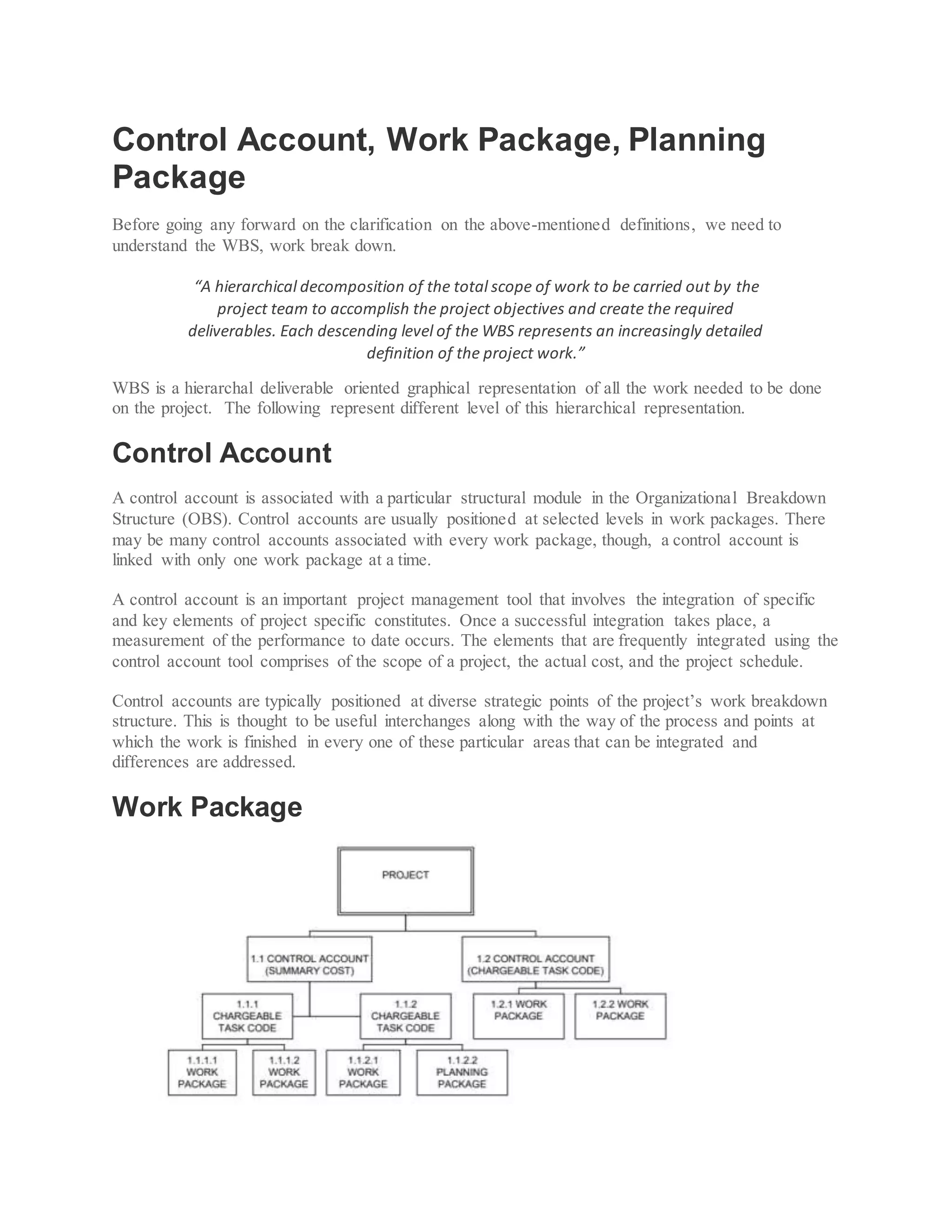 Control account, work and planning package - PMP/CAPM from PMI | DOCX