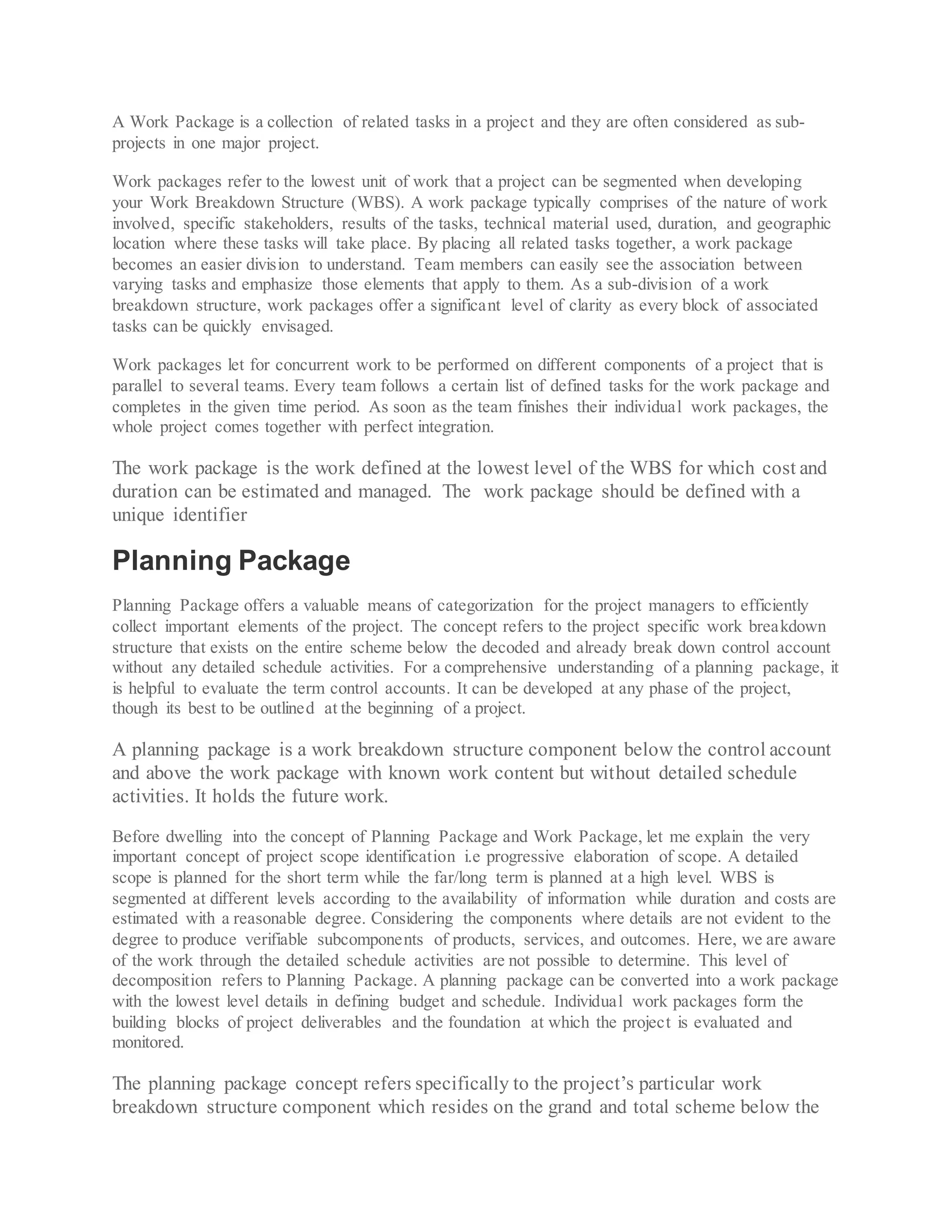 Control account, work and planning package - PMP/CAPM from PMI | DOCX