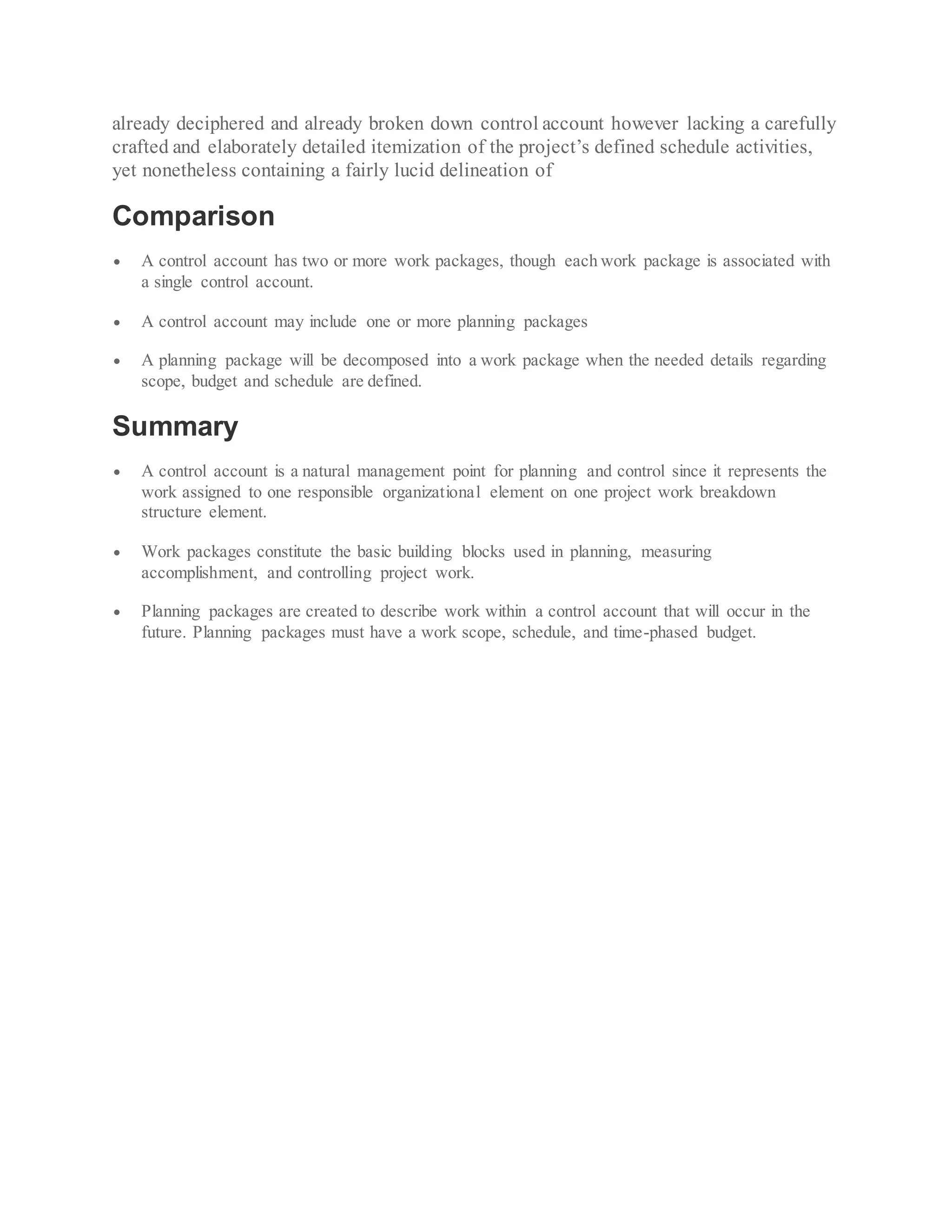 Control account, work and planning package - PMP/CAPM from PMI | DOCX
