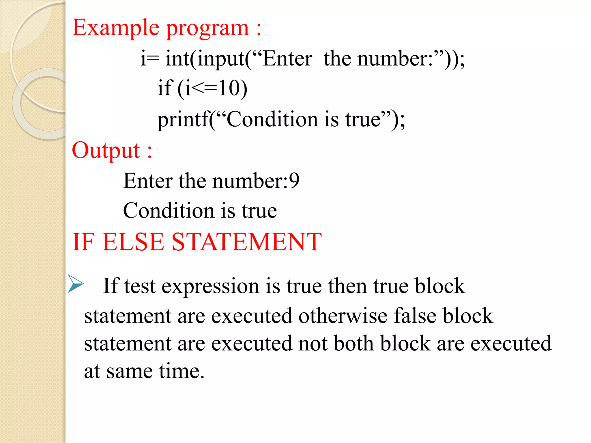Control and conditional statements | PPTX