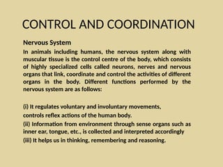 10th CLASS CONTROL AND COORDINATION NERVOUS SYSTEM AND HORMONES | PPTX