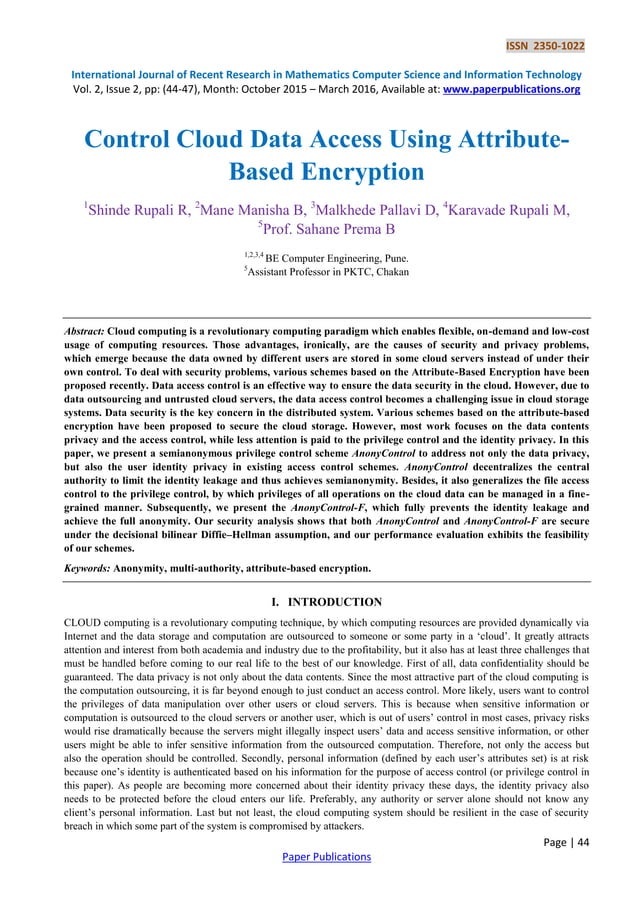 Control Cloud Data Access Using Attribute-Based Encryption | PDF