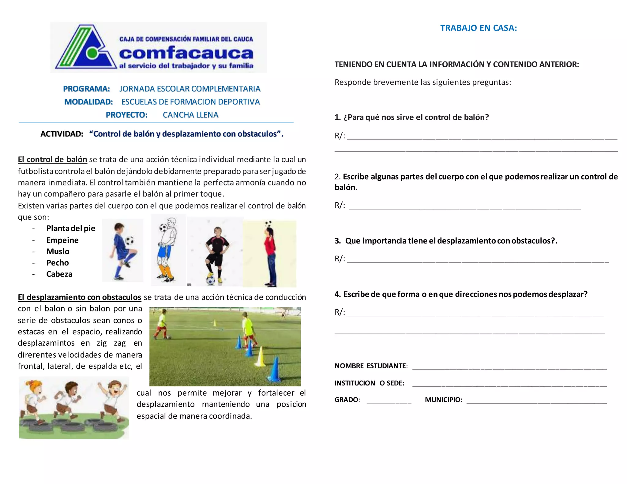Control de balón y desplazamiento con obstáculos. | DOCX