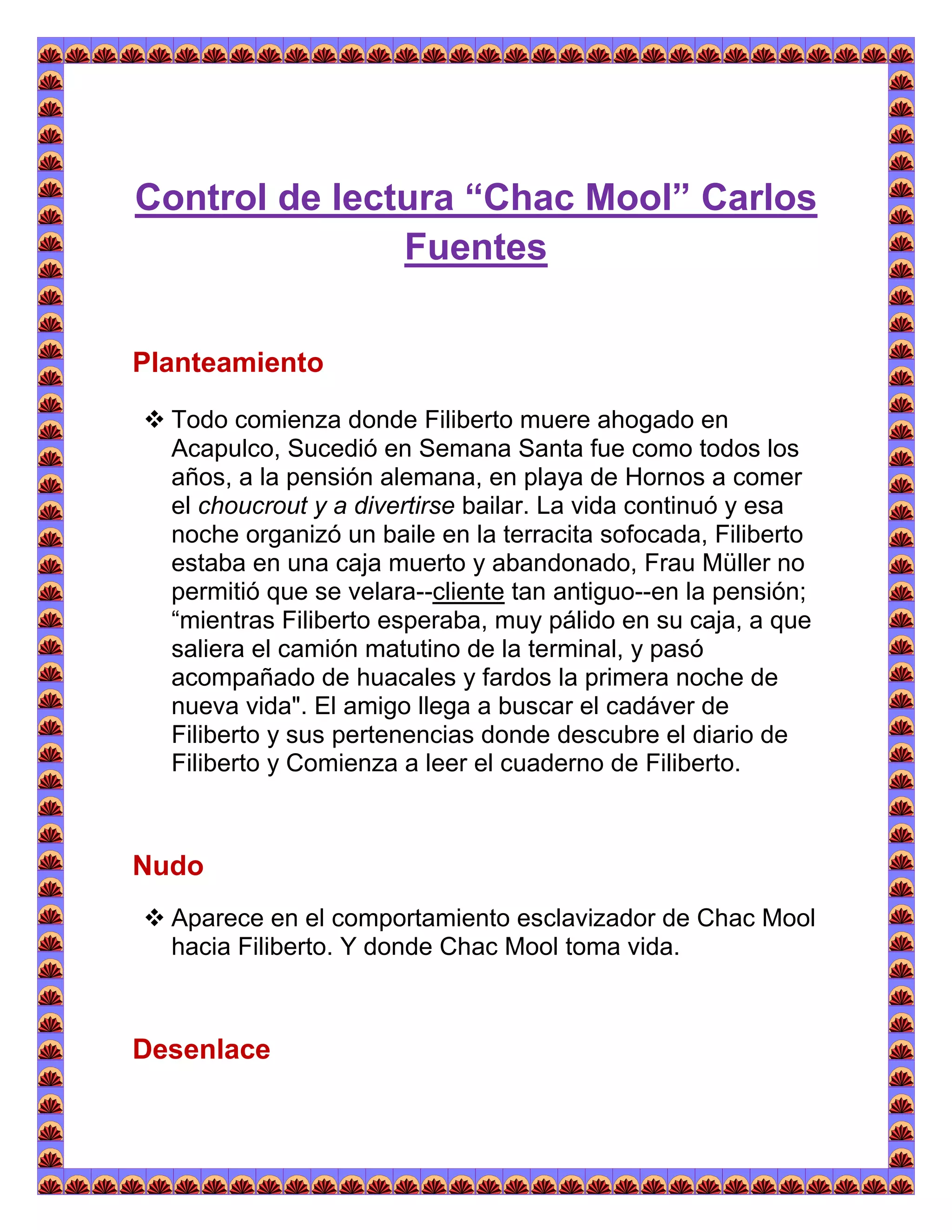 Control de lectura chac mool | DOCX