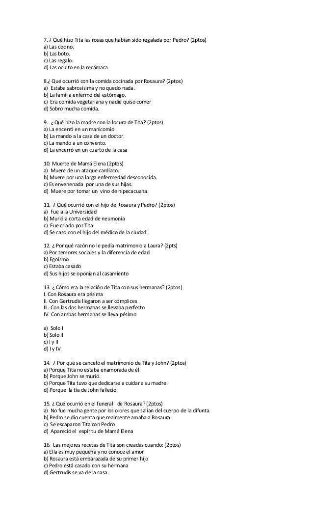 Preguntas Y Respuestas Como Agua Para Chocolate - Descargar Manual