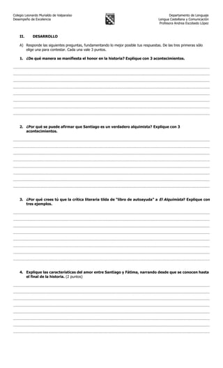 Control de lectura el alquimista | DOCX