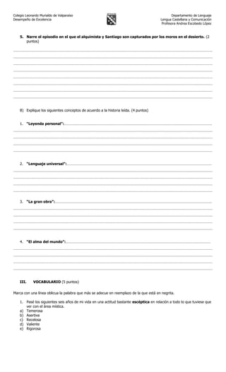 Control de lectura el alquimista | DOCX