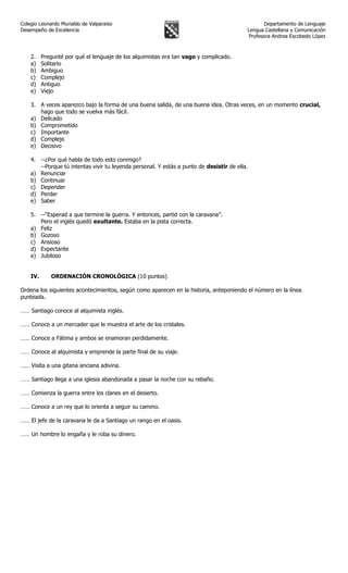 Control de lectura el alquimista | DOCX