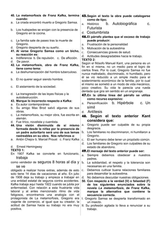 Control de lectura la metamorfosis | DOC