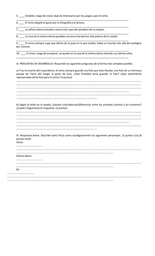 Control de lectura yo, simio | DOC