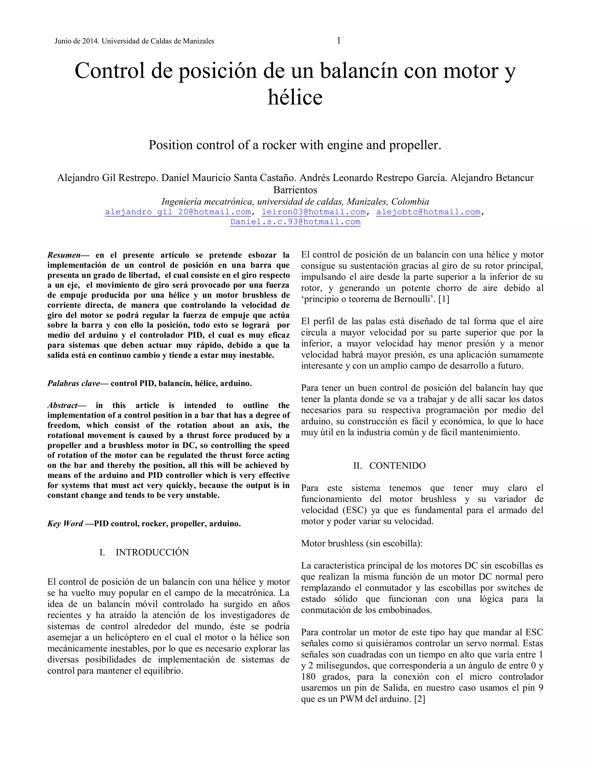 Control de posicion_de_un_balancin_con_m | PDF