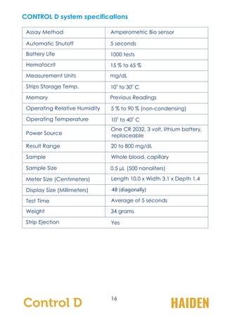 Control D Blood Glucose Monitor - Manual (mg/dl) | PDF