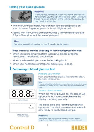 Control D Blood Glucose Monitor - Manual (mg/dl) | PDF