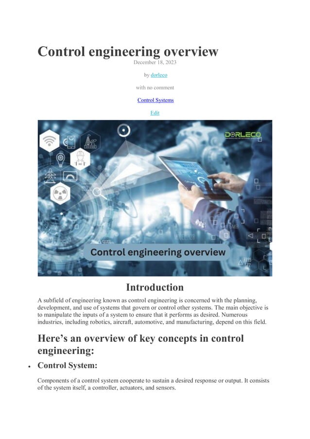 Control engineering overview | PDF | Mechanical and Industrial Engineering Industry | Industries