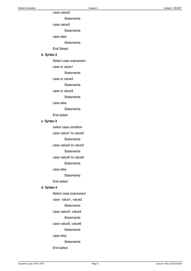 មេរៀនទី ៣៖ Control flow statement of VB.NET