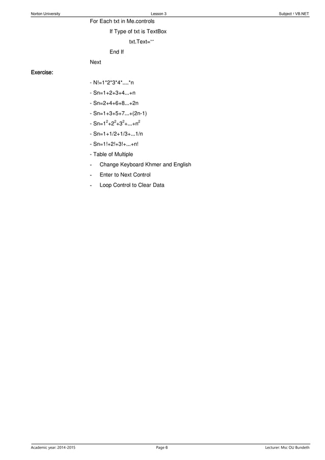 មេរៀនទី ៣៖ Control flow statement of VB.NET