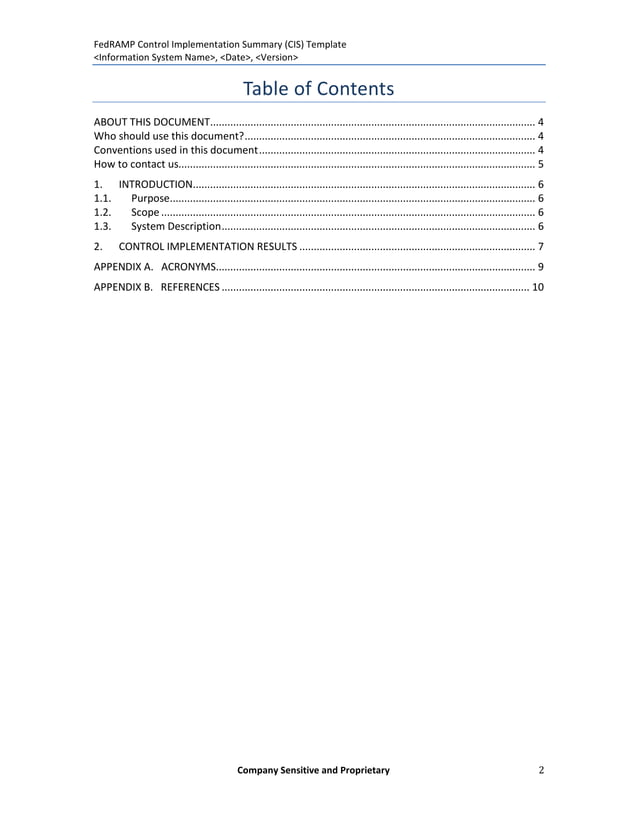 Control Implementation Summary (CIS) Template | DOCX