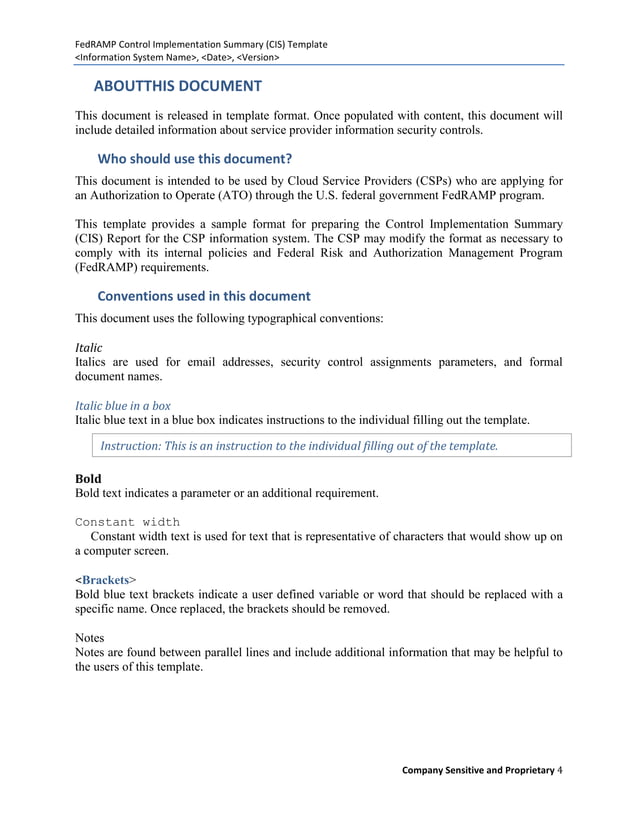 Control Implementation Summary (CIS) Template | DOCX