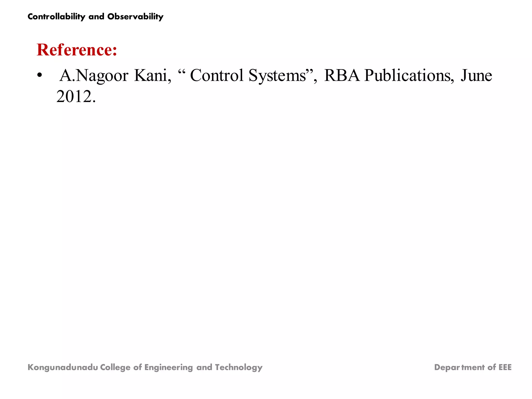 Controllability and observability | PDF