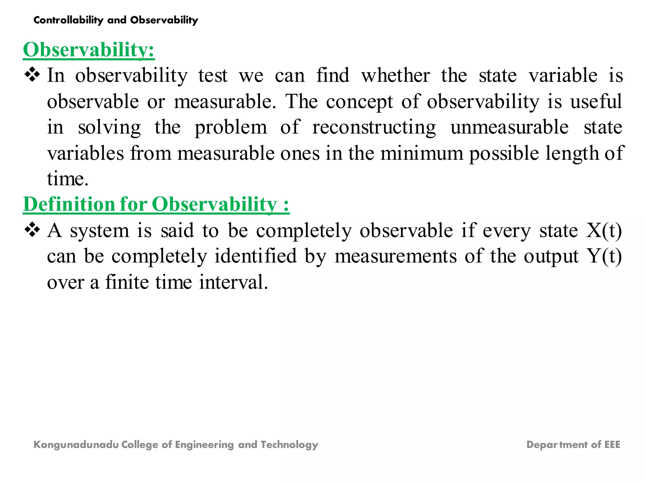 Controllability and observability | PDF