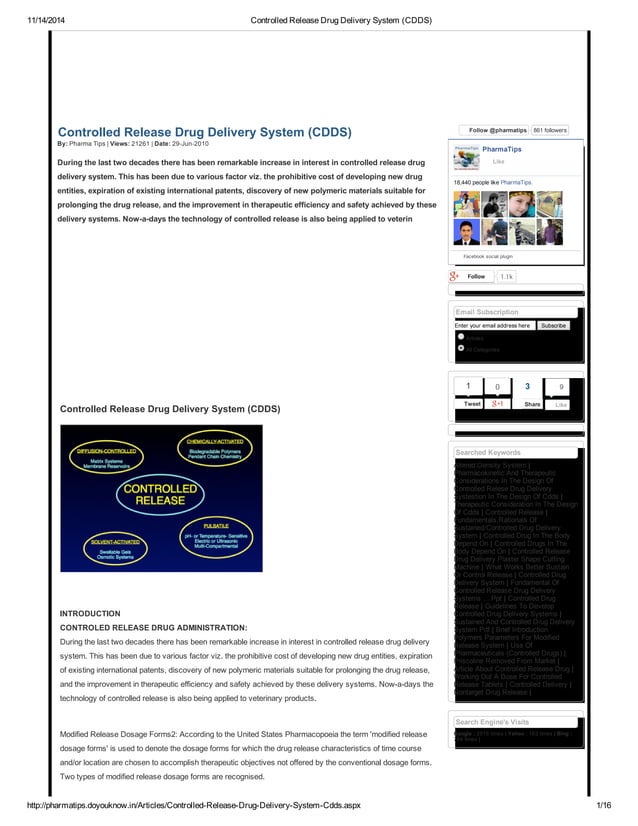 Controlled Release Drug Delivery System Cdds Articlee Pdf