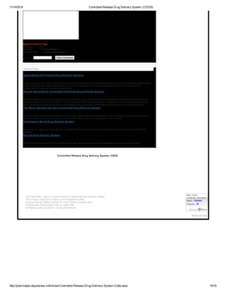 Controlled release drug delivery system (cdds)articlee | PDF