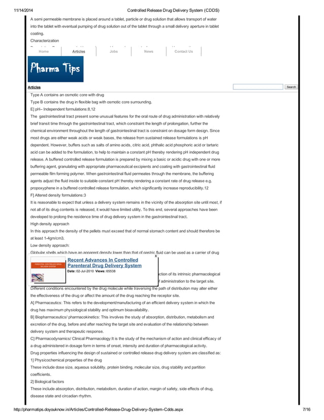 Controlled release drug delivery system (cdds)articlee | PDF
