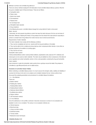 Controlled release drug delivery system (cdds)articlee | PDF