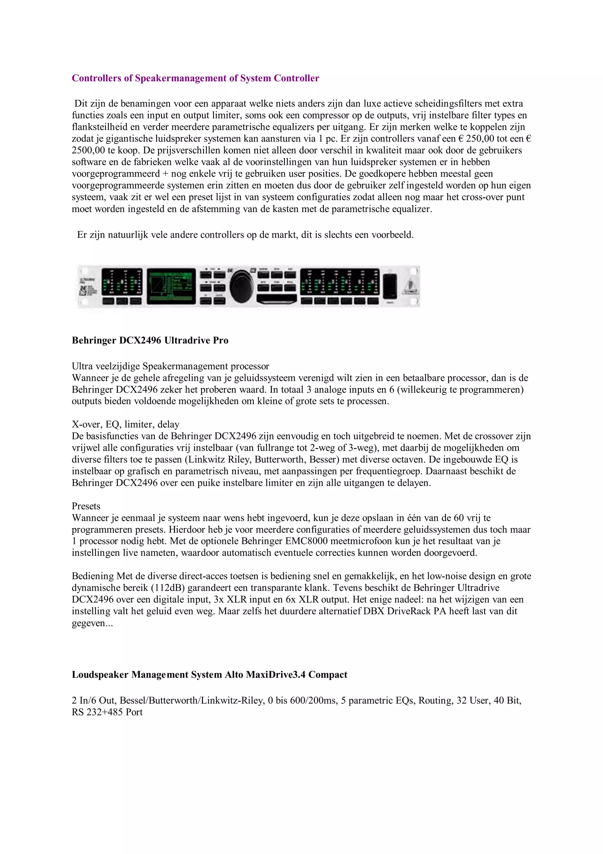 Behringer DCX2496 Ultradrive Pro Controllers | PDF | Digital Audio ...