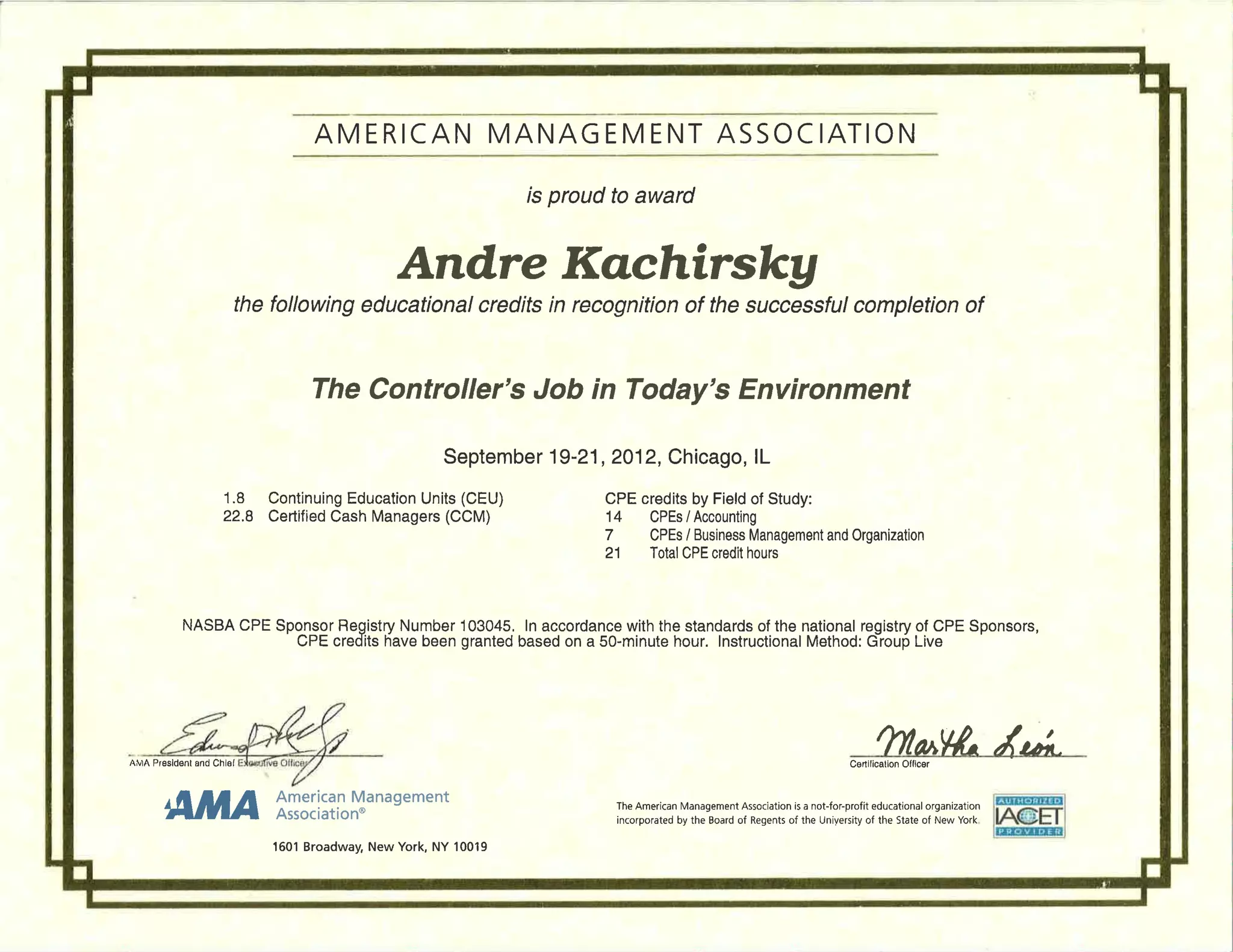 Controller's job course certificate | PPT