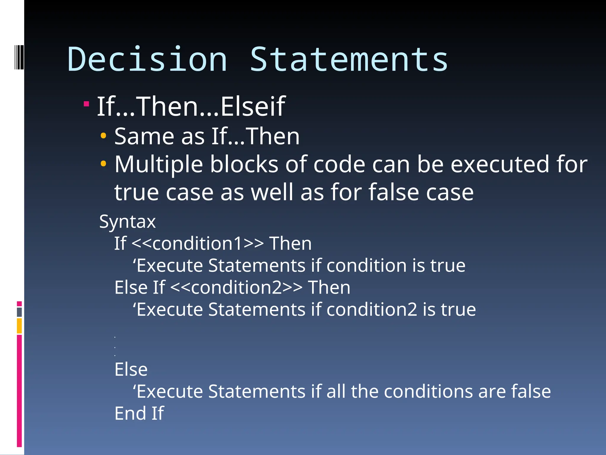 .Net Controlling Program Flow Statements | PPT