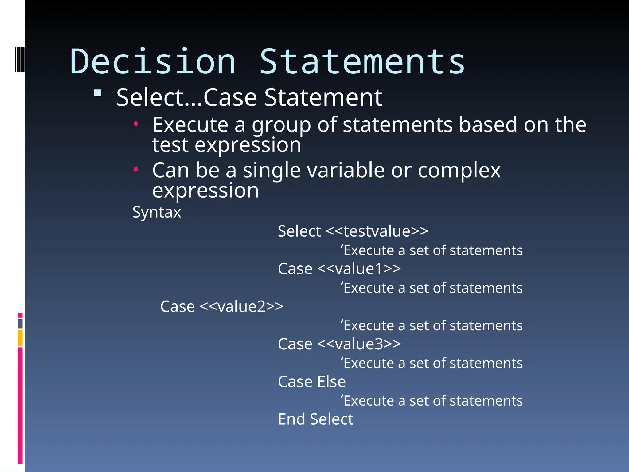 .Net Controlling Program Flow Statements | PPT