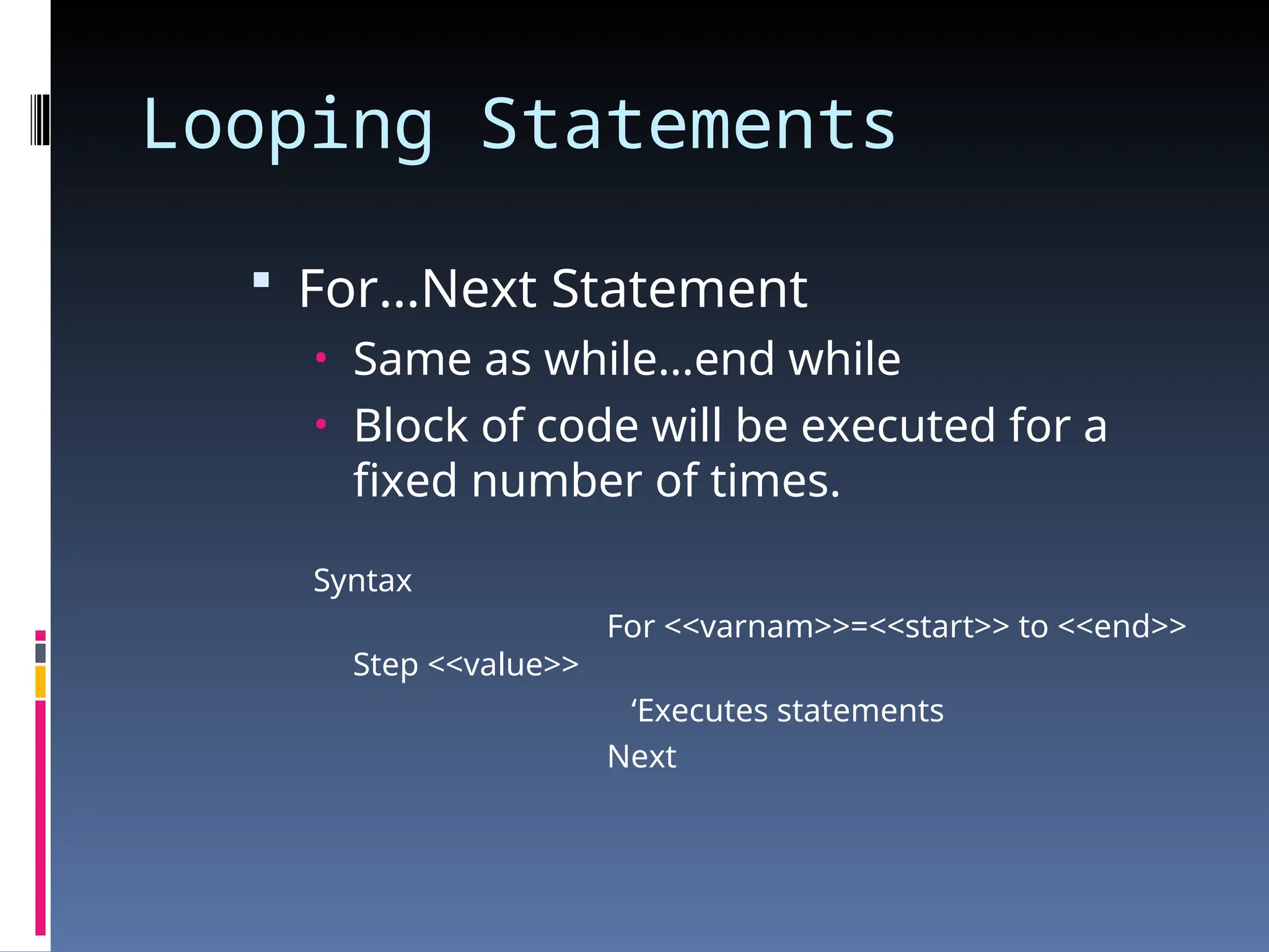 .Net Controlling Program Flow Statements | PPT