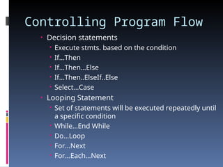.Net Controlling Program Flow Statements | PPT