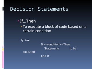 .Net Controlling Program Flow Statements | PPT