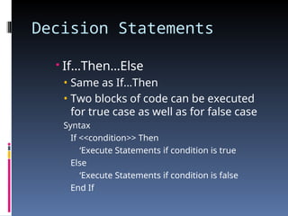 .Net Controlling Program Flow Statements | PPT