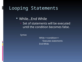 .Net Controlling Program Flow Statements | PPT
