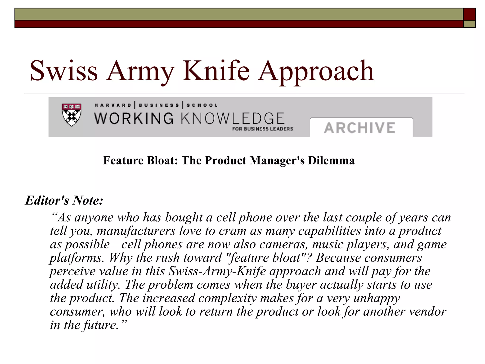 Controlling Feature Bloat Speaker Version | PPT