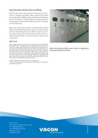 Controlling HVAC at SMIC's Plants - Vacon reference story | PDF