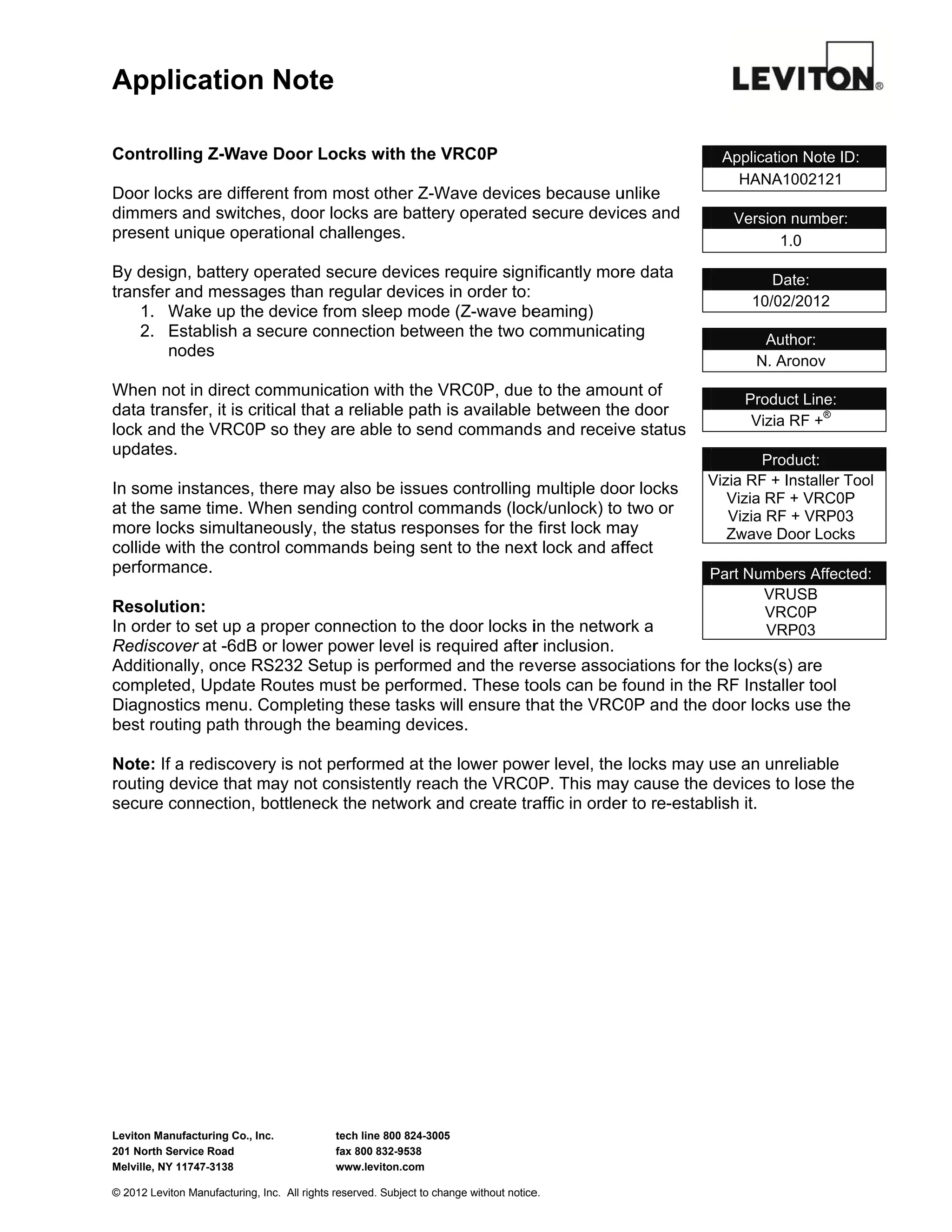 Controlling z wave door locks with the vrc0 p | PDF