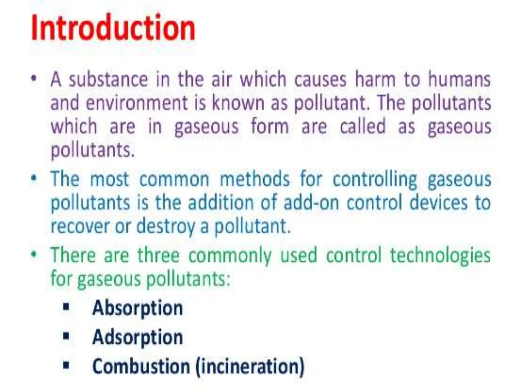 AIR POLLUTION AND CONTROL METHODS UNIT 4 - CONTROL OF GASEOUS ...