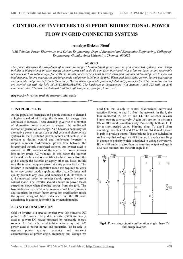 Control of inverters to support bidirectional power flow in grid connected systems | PDF ...