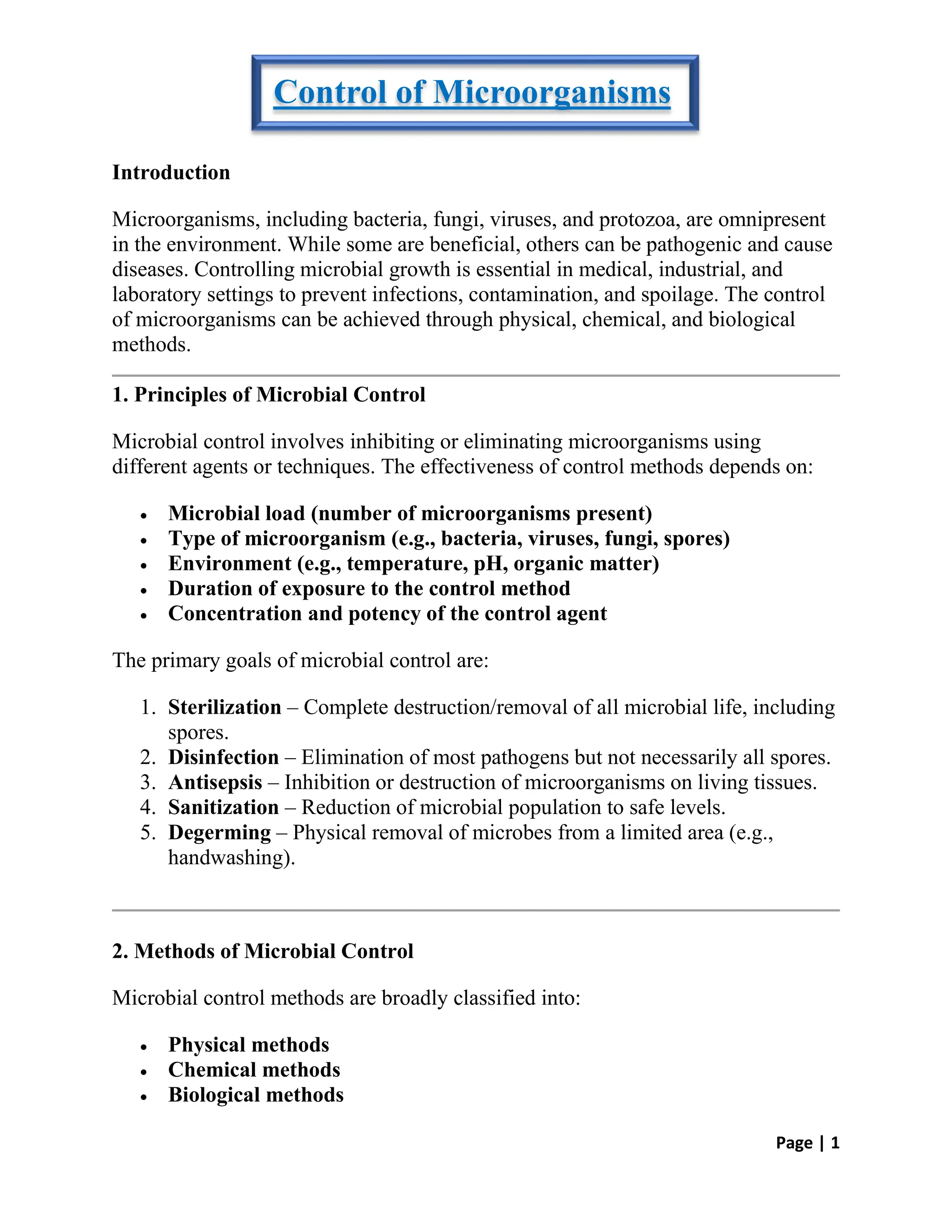 Control of Microorganisms for B.Sc. Botany & Biotechnology SEM-3 ...